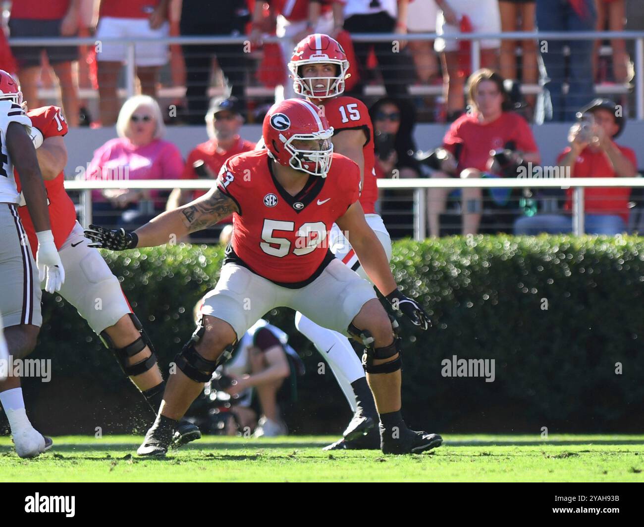 ATHENS, GA - OCTOBER 12: Georgia Bulldogs offensive linemen Dylan ...