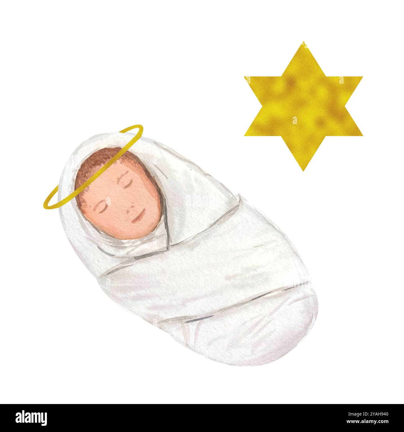 Wrapped baby Jesus, the star of David watercolor illustration isolated ...