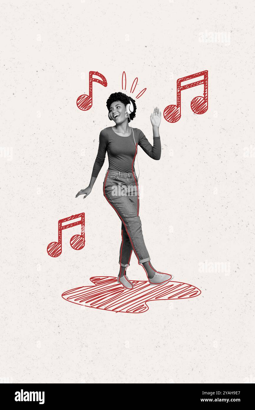 Composite trend artwork sketch photo collage of monochrome young woman ...