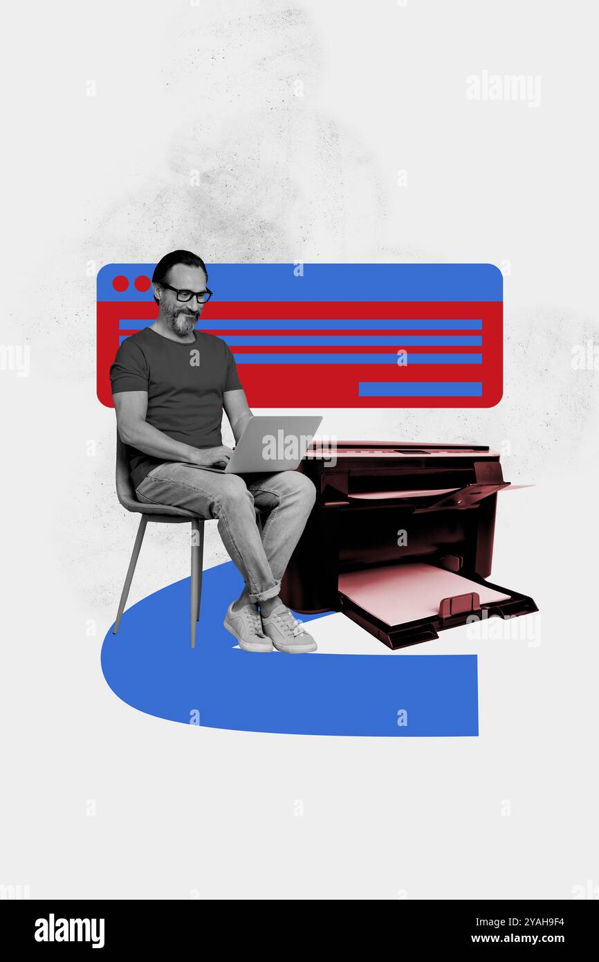 Composite trend sketch image photo collage of aged man hand hold laptop ...