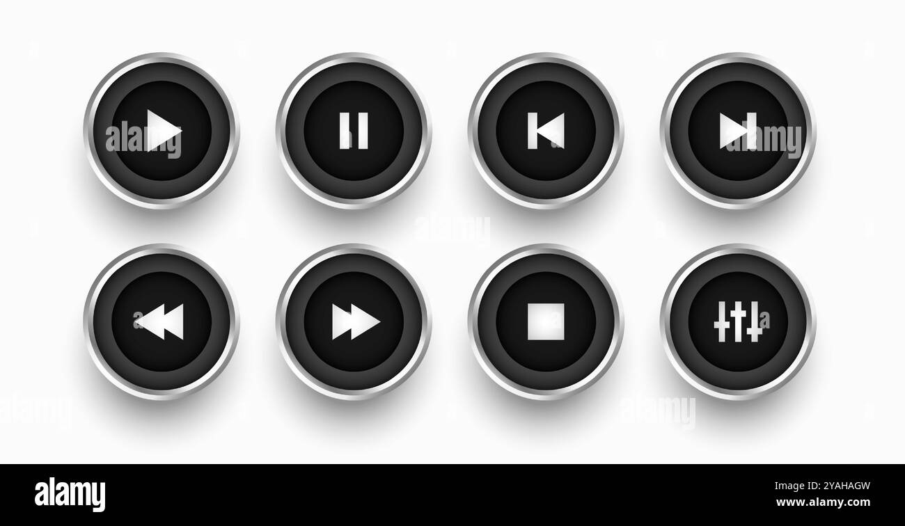 black and metallic multimedia button sign design vector Stock Vector ...
