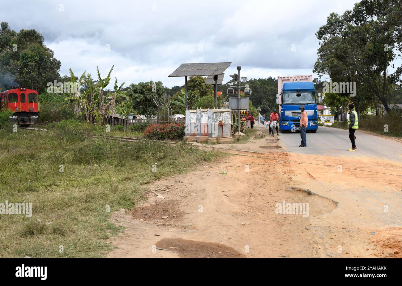 Level crossing road to Andasibe. Alaotra-Mangoro, Madagascar Stock ...
