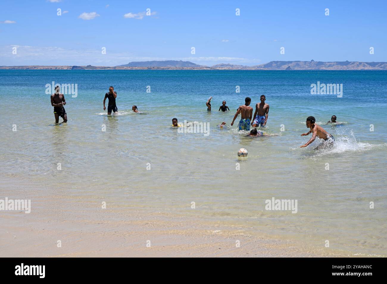 Ramena beach. Boys playing in the sea. Antsiranana, Diana region ...