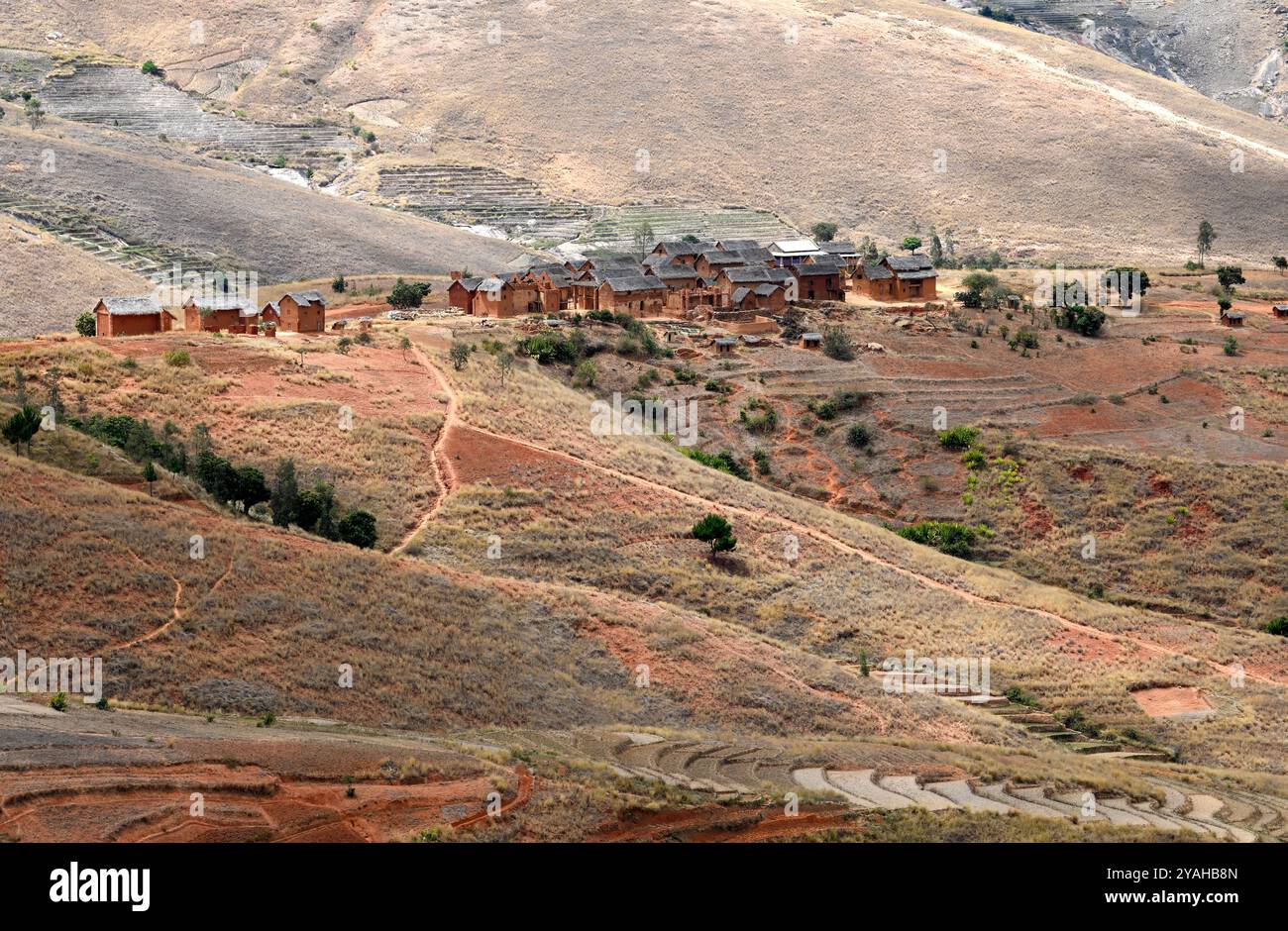 Central Highlands, village and terraced crops. Deforestation ...