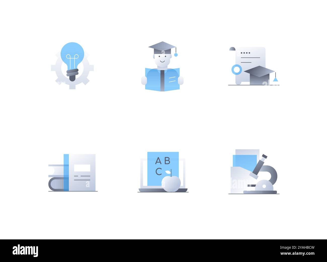 Elementary school and graduation - flat design style icons set Stock ...