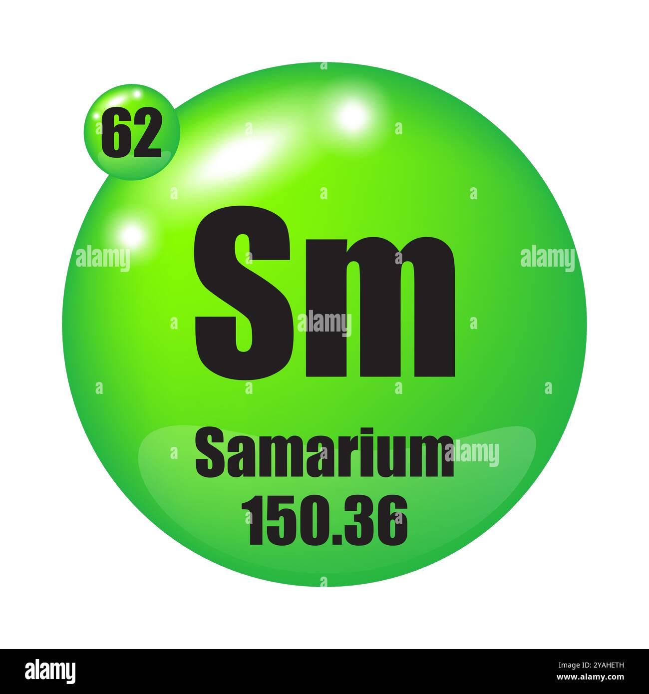Samarium icon. Sm chemical element. Atomic number 62. Mass 150.36 ...