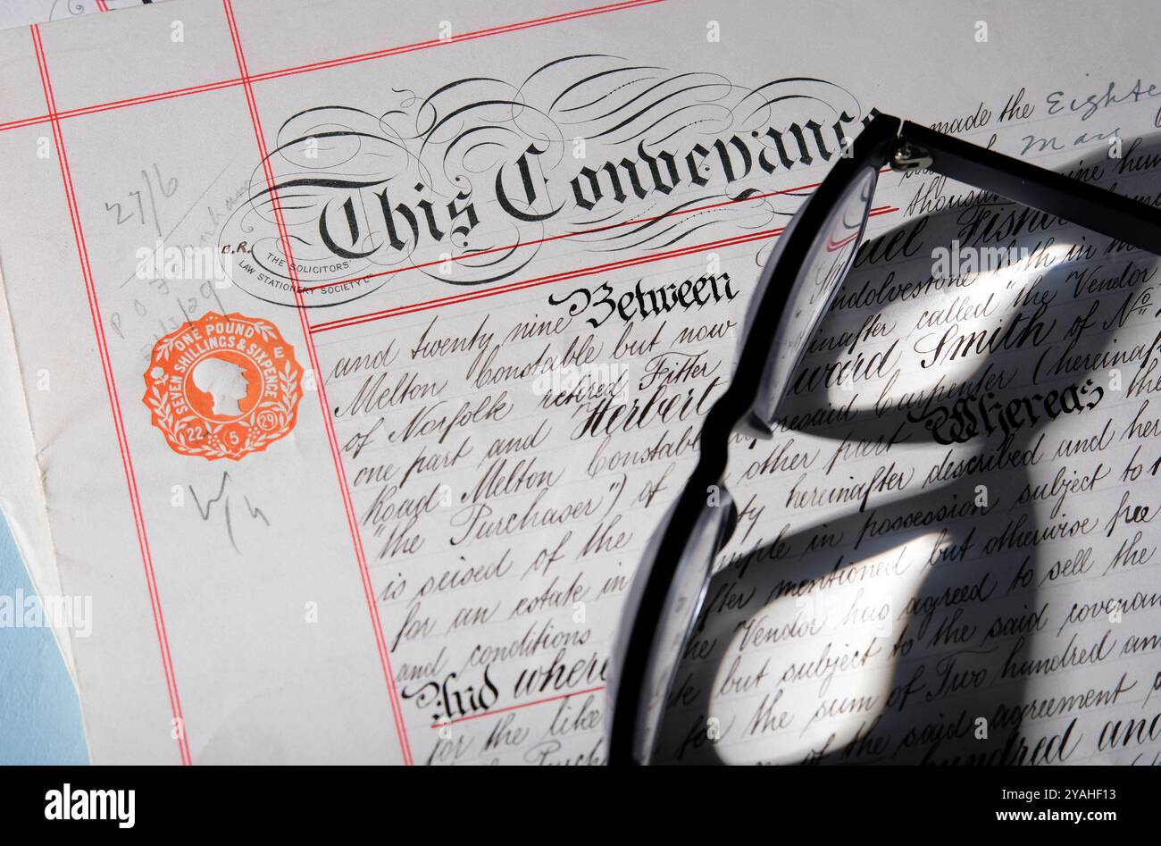 old hand written conveyance document paperwork Stock Photo - Alamy