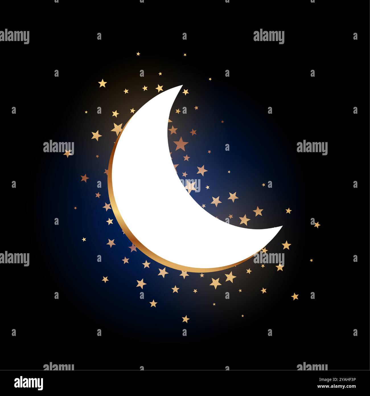 3d style crescent moon and starry night background design vector Stock ...