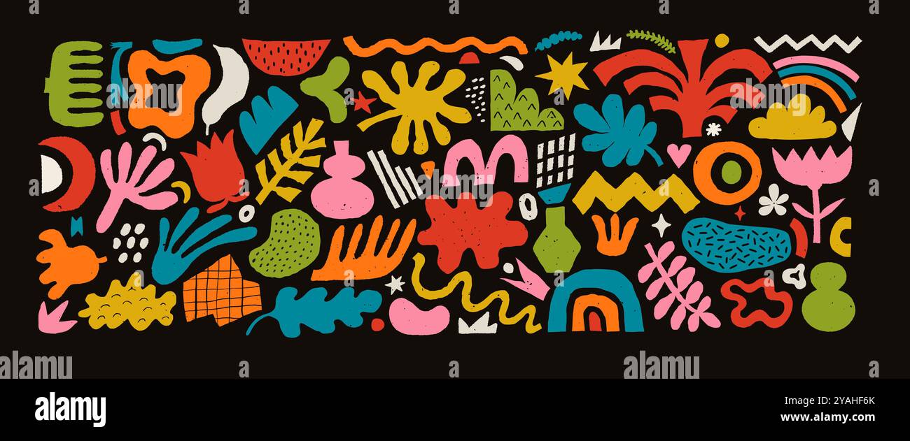 Abstract Set Of Various Shapes Figures And Freeform Blobs Hand Drawn