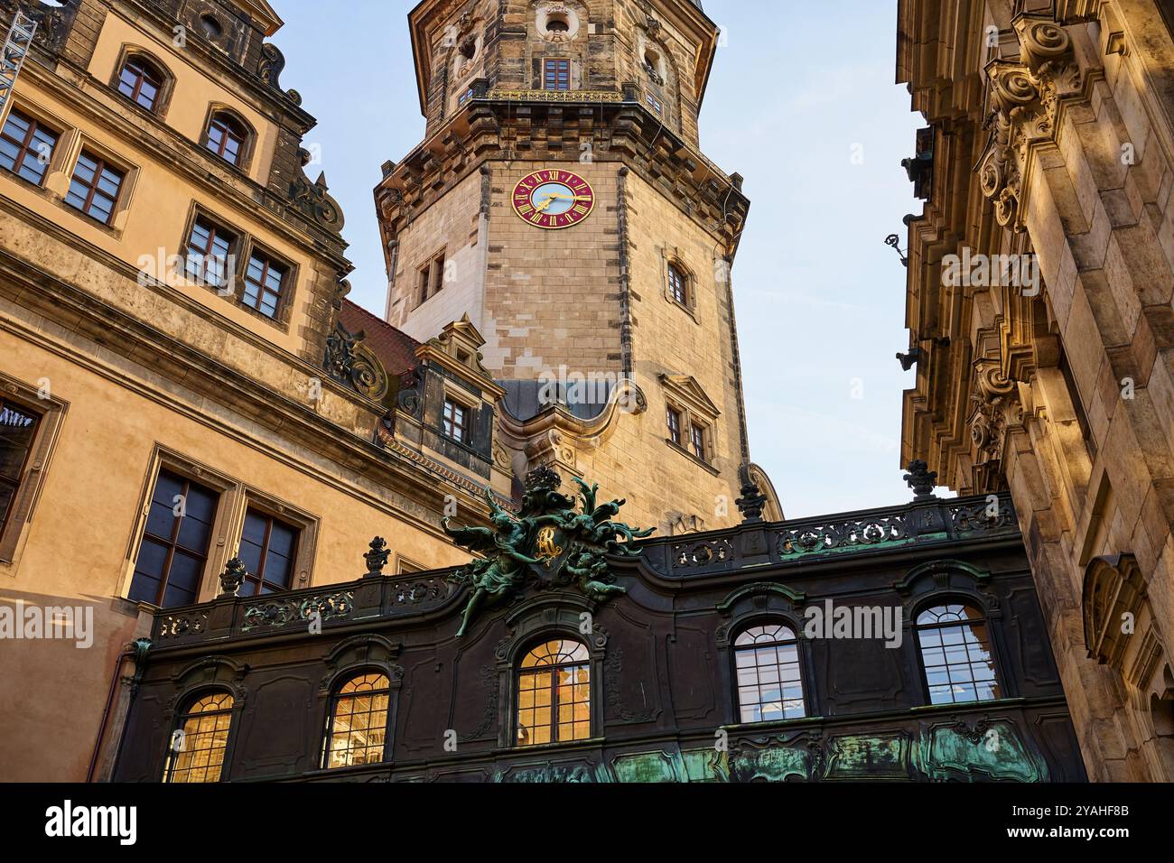 Ornate bridge with carvings and statues connects two buildings in ...