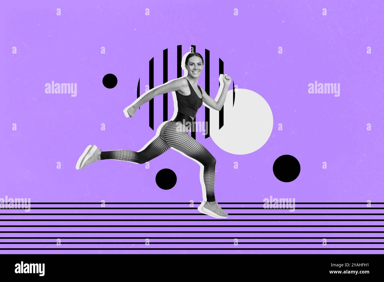 Composite collage picture image of young sportswoman running sprint ...