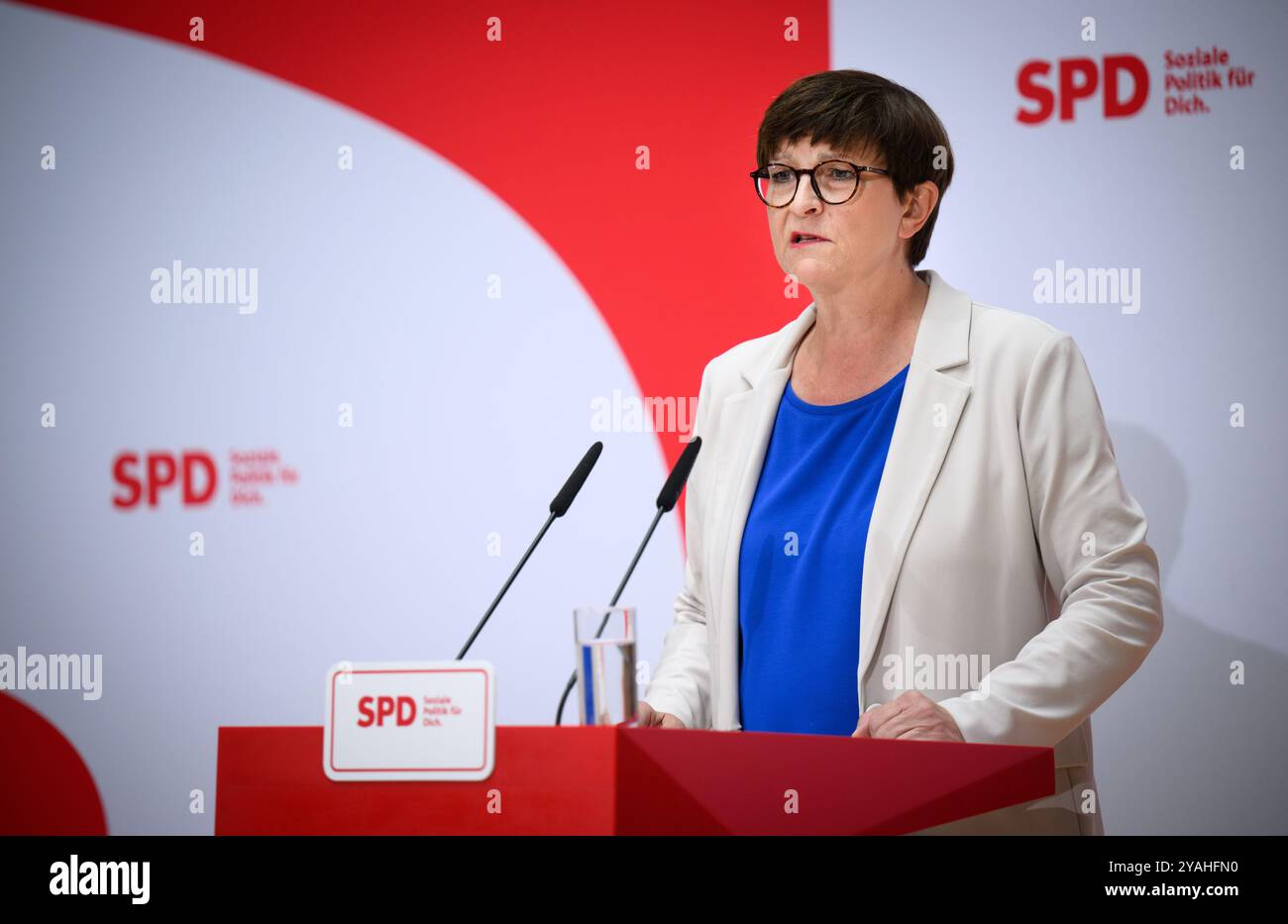 Berlin, Germany. 14th Oct, 2024. Saskia Esken, Chairwoman of the SPD ...