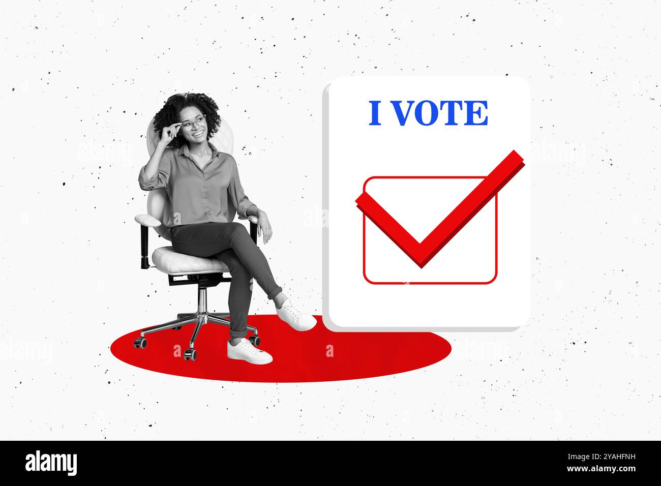 Composite photo collage of happy american girl sit chair vote ballot ...