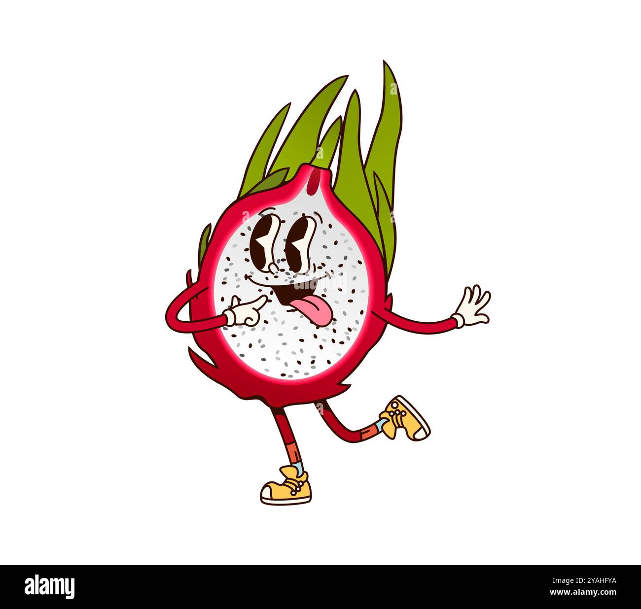 Cartoon retro groovy funny pitahaya dragon fruit character with funky ...