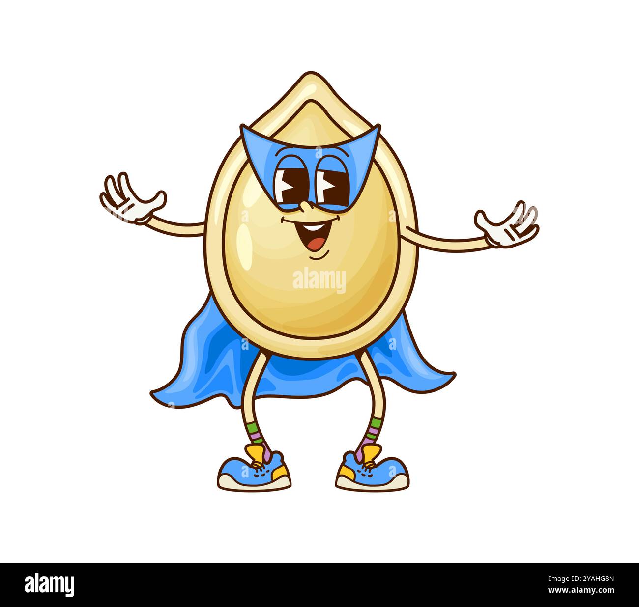 Groovy pumpkin seed superhero character. Cartoon vector nut personage ...