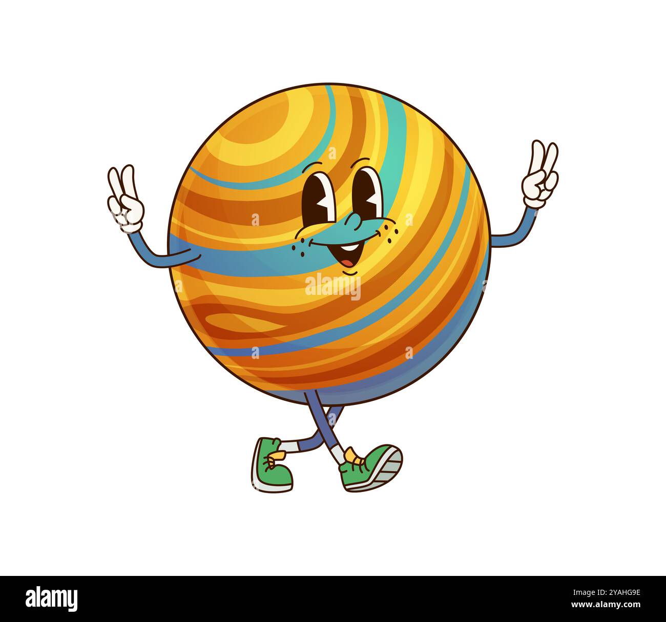 Jupiter solar system groovy planet character smiling and waving hands ...