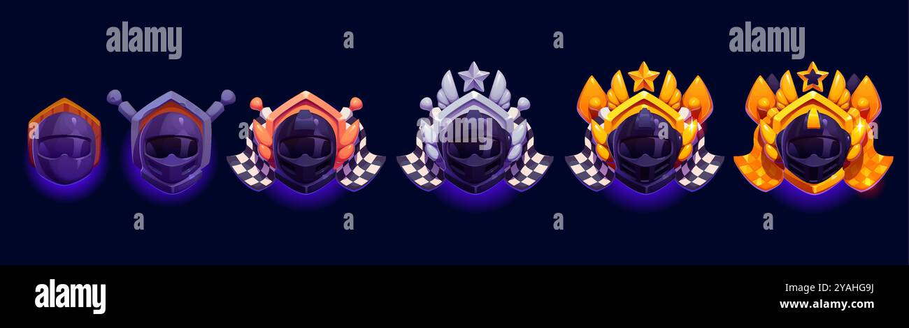 Motor car racing game rank award badge progression. Cartoon vector ...