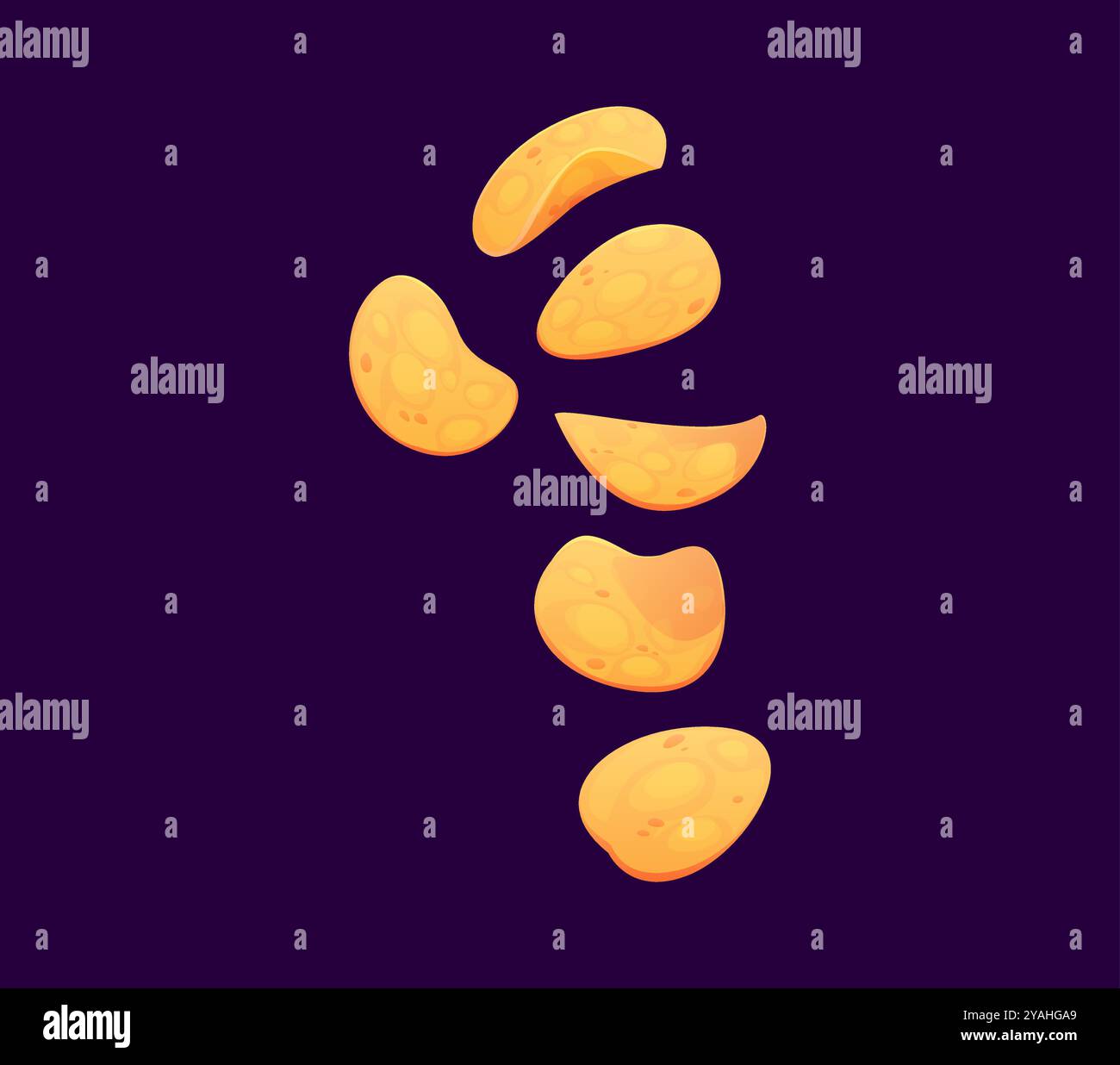 Cartoon potato chips falling. Vector golden, crispy potato vegetable ...
