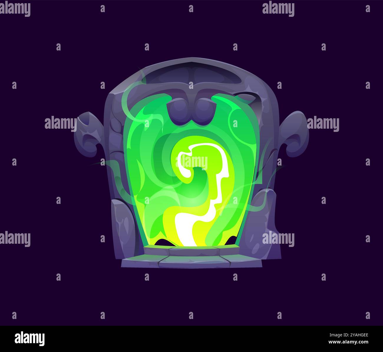 Fantasy magic portal with glowing green energy and stone arch ...