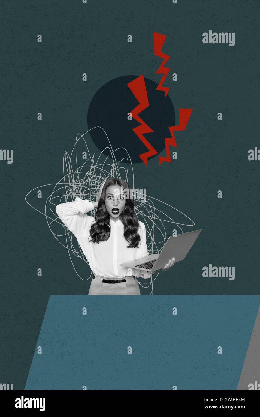 Composite artwork image photo collage of workspace office young woman ...