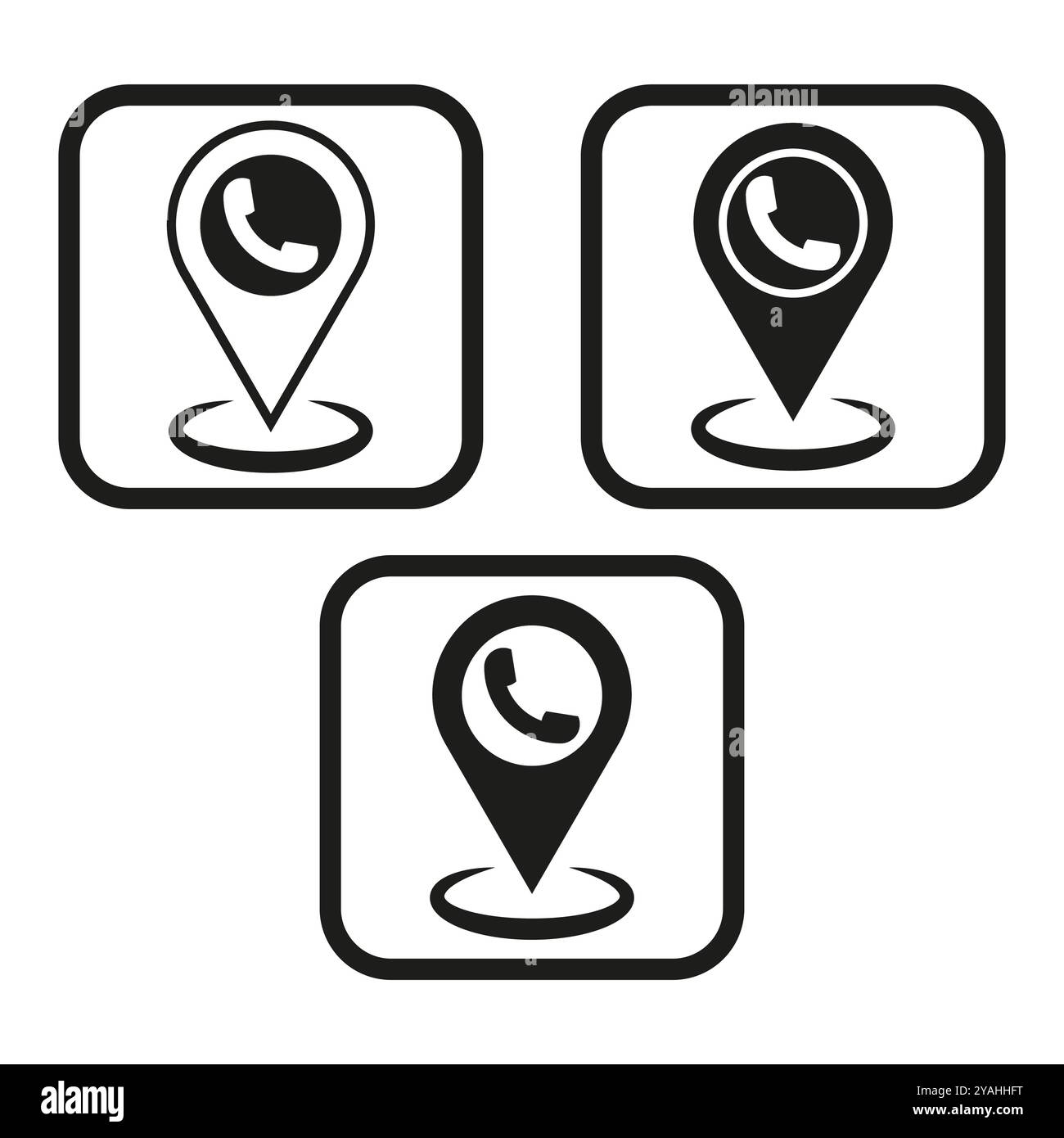 phone location icons. vector gps symbols. black and white markers ...
