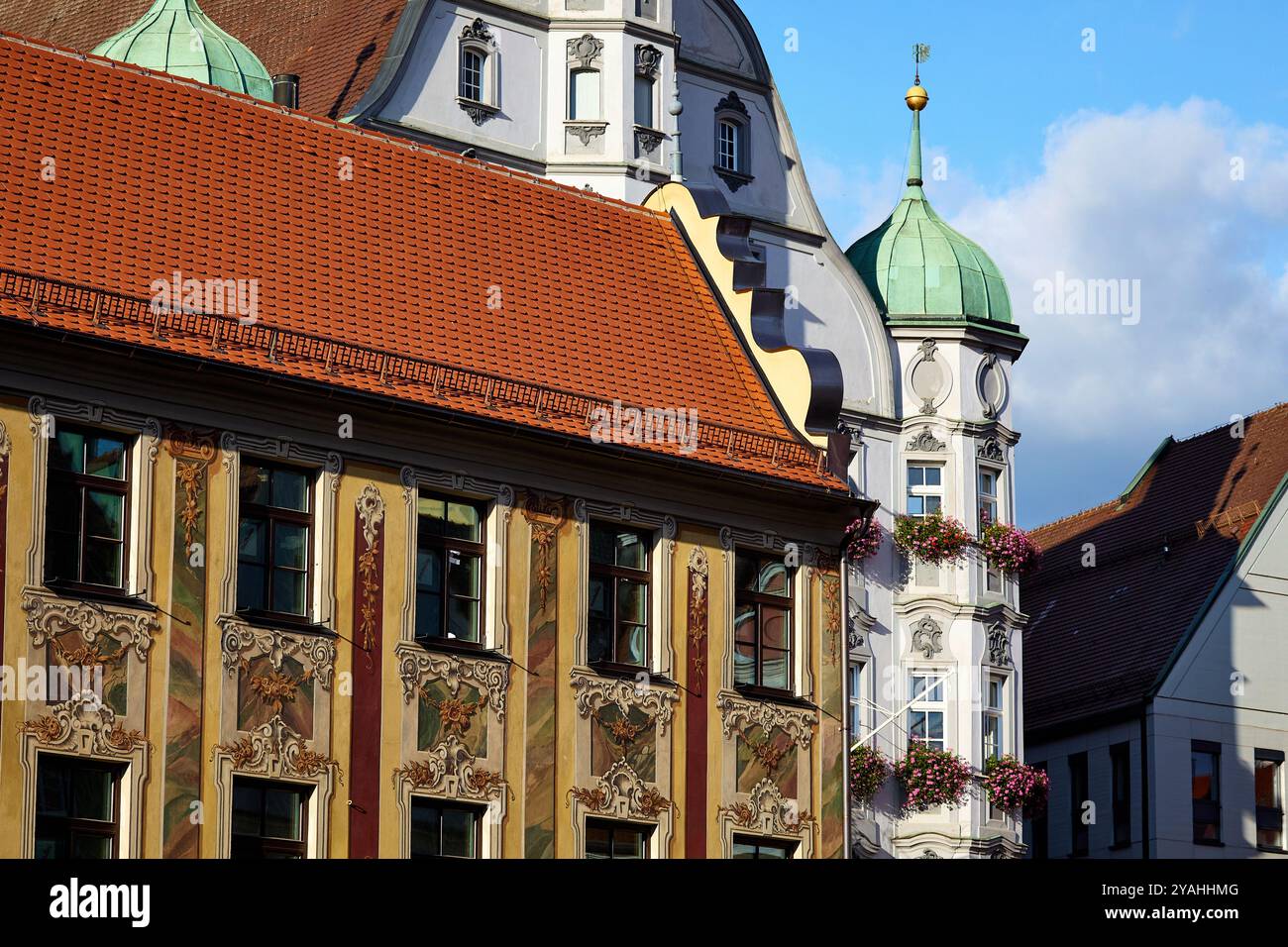 Street scene, signage and architecture in Memmingen, Germany ...