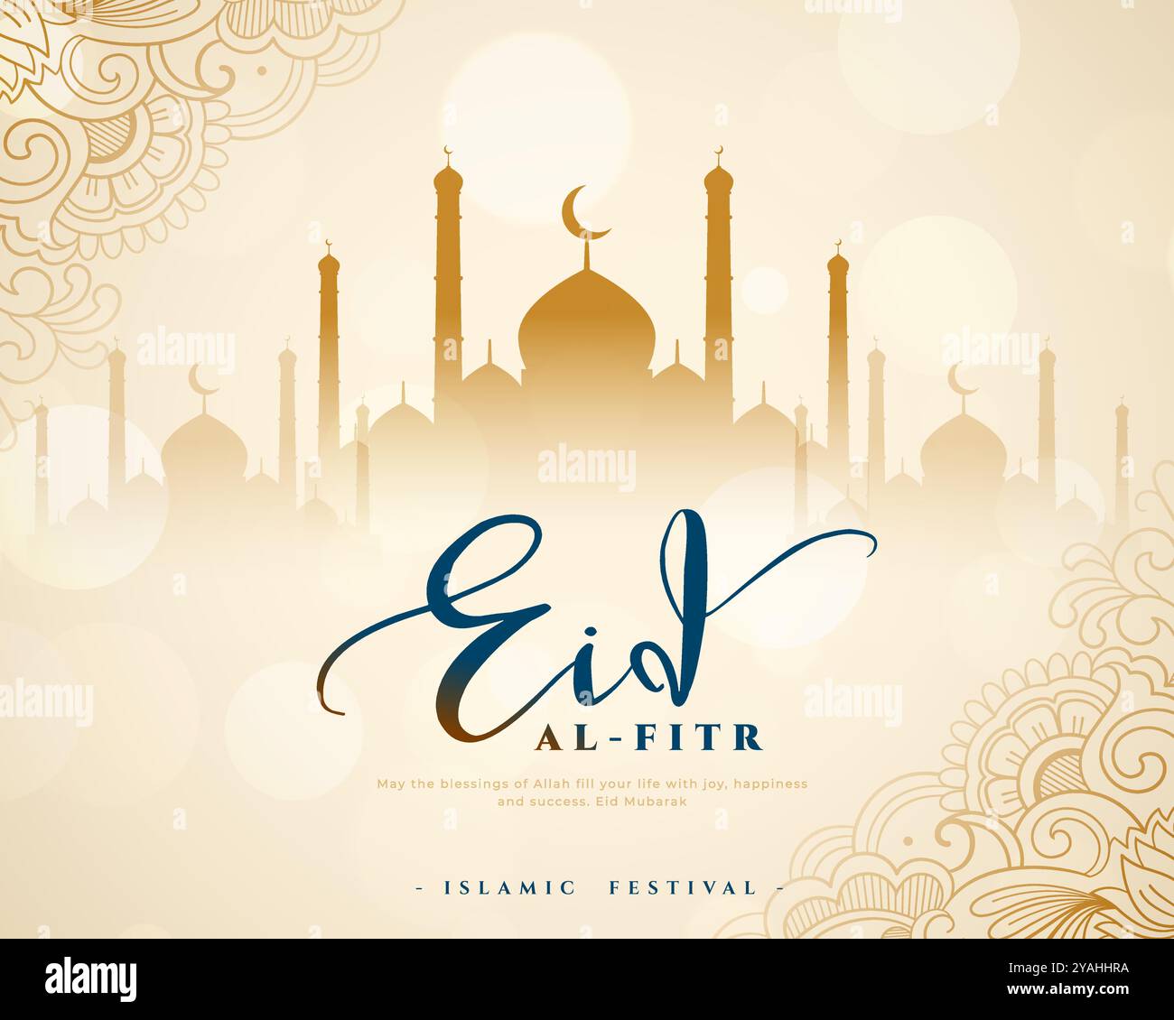 traditional eid al fitr wishes background with religious symbol vector ...