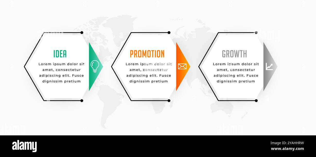 3 step corporate infographic process chart template with world map ...