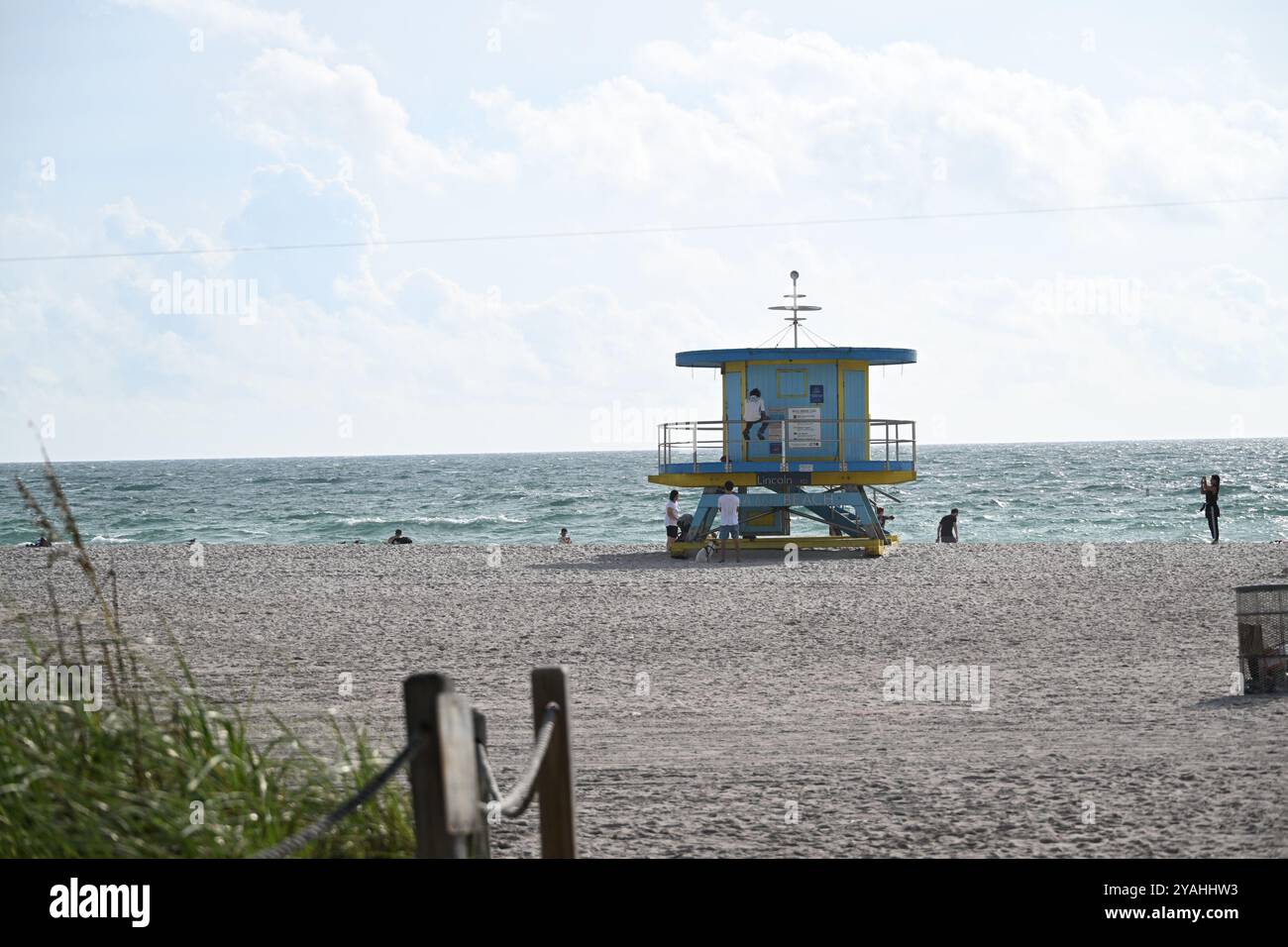 South beach miami and Lifeguard Towers Stock Photo - Alamy
