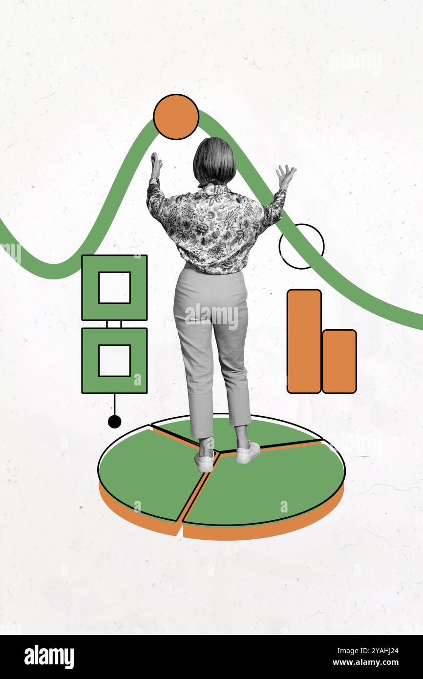 Vertical photo collage of anonym girl stand back graph raise ...