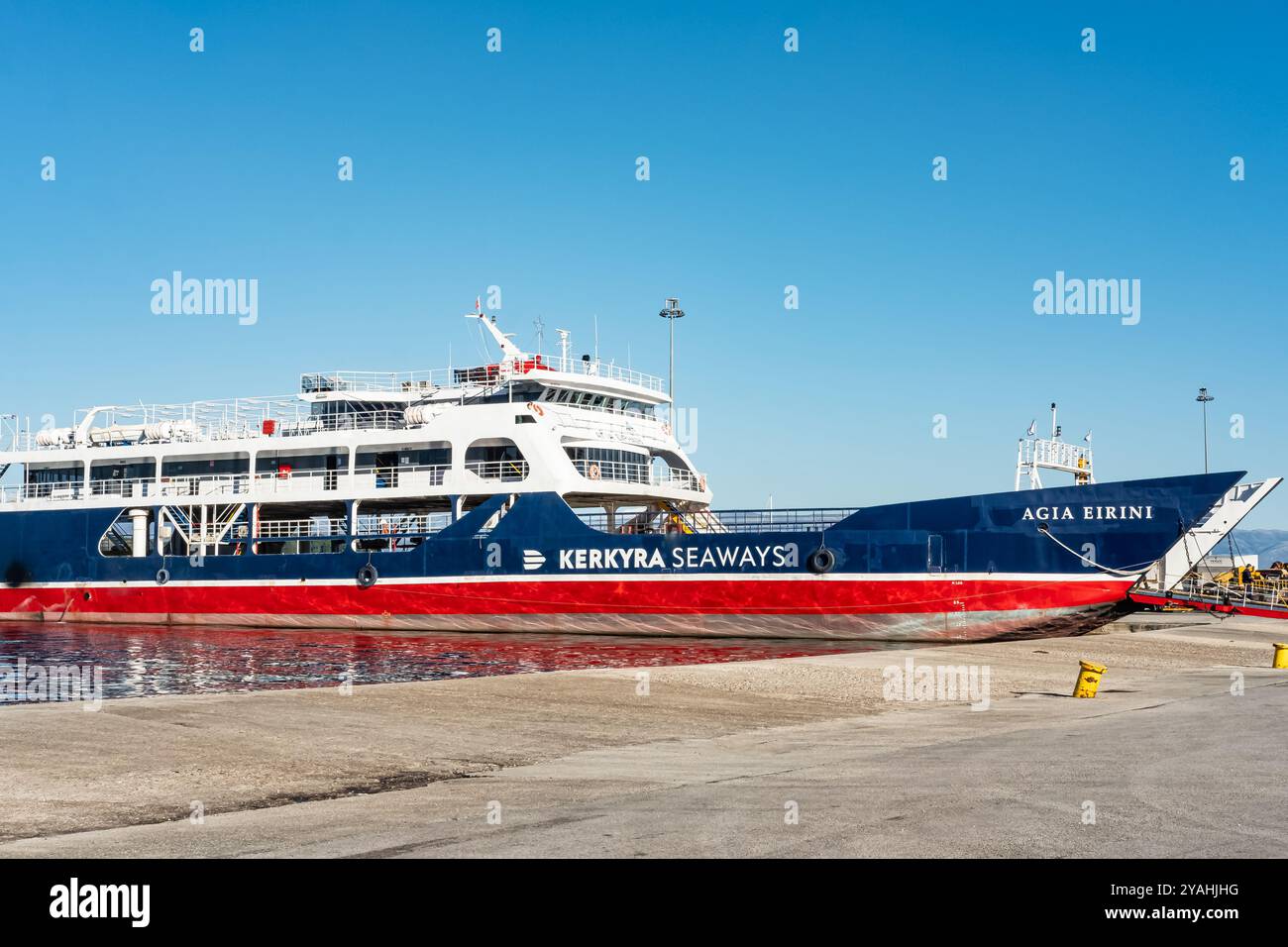 Car Ferry preparing for departure. Greek ferry boat at the port. Summer ...