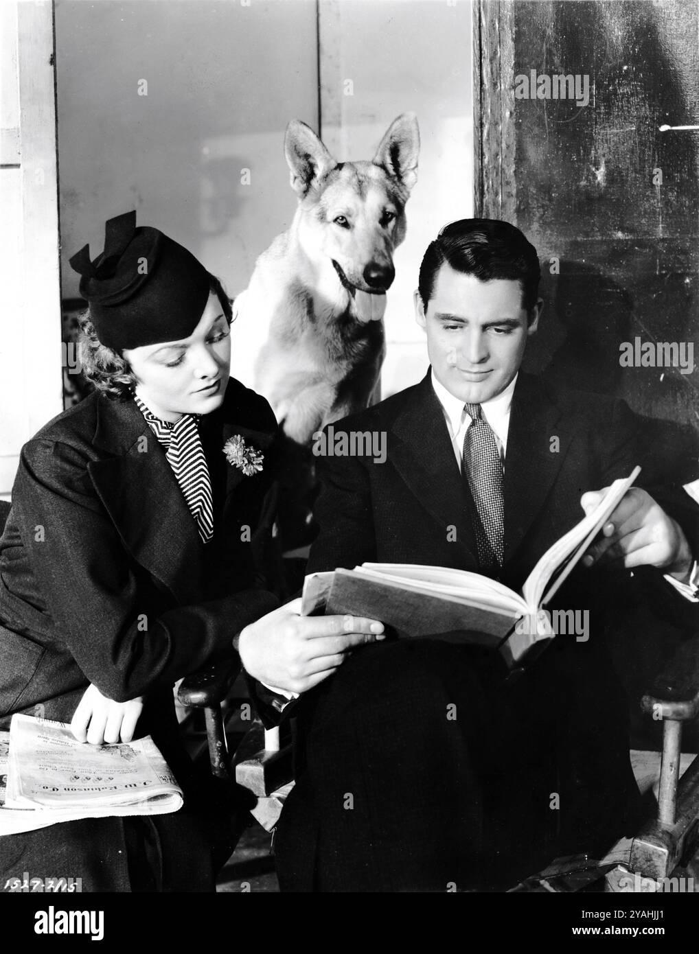 MYRNA LOY CARY GRANT and LIGHTNING the dog on set candid during filming ...