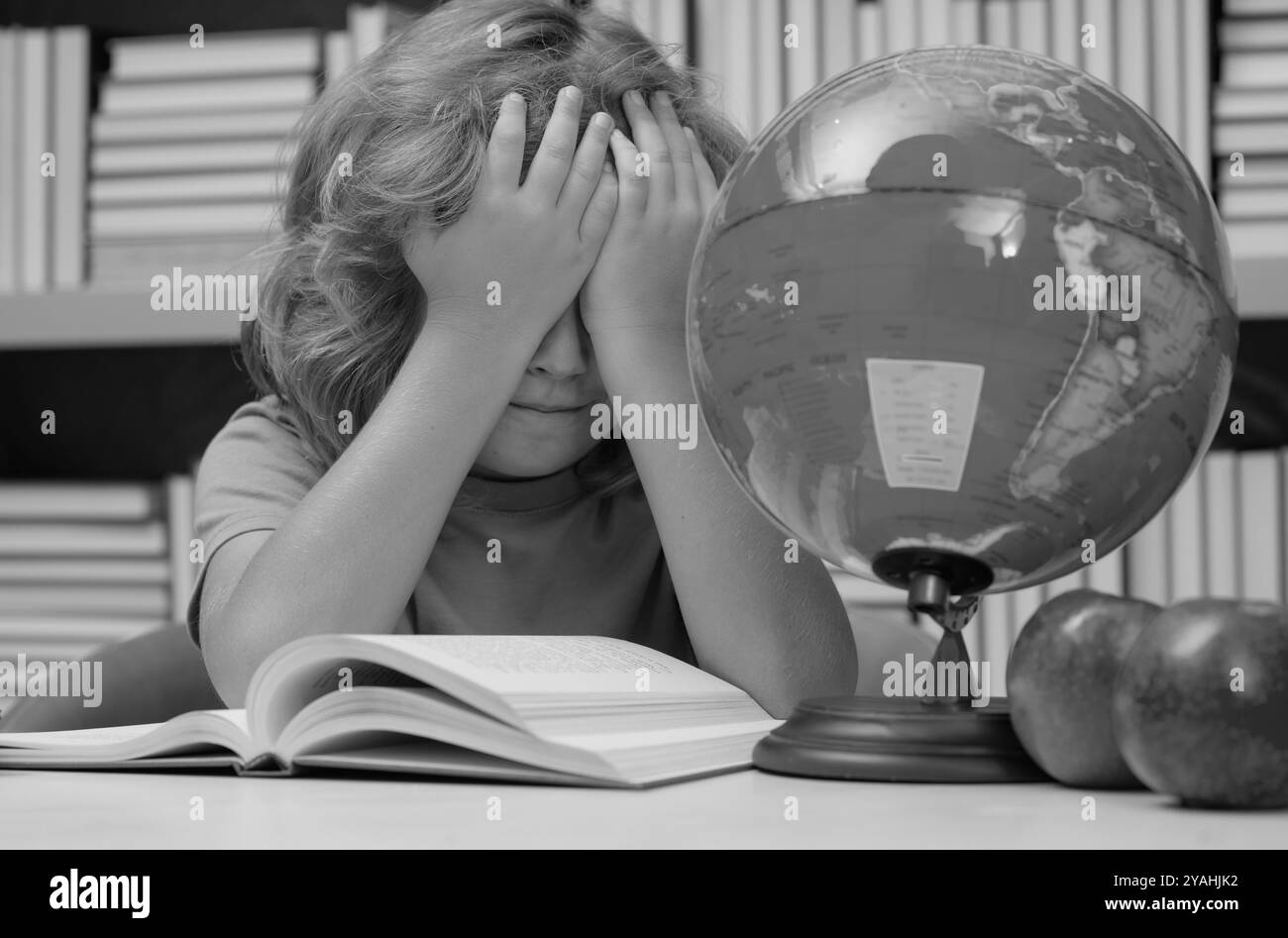 Tired and bored pupil. Nerd pupil. Clever child from elementary school ...