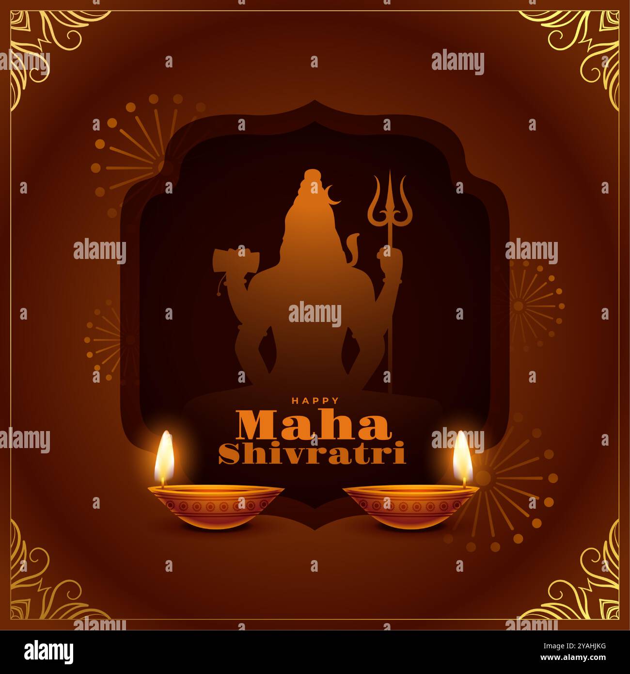 hindu festival maha shivratri wishes card with glowing diya vector ...