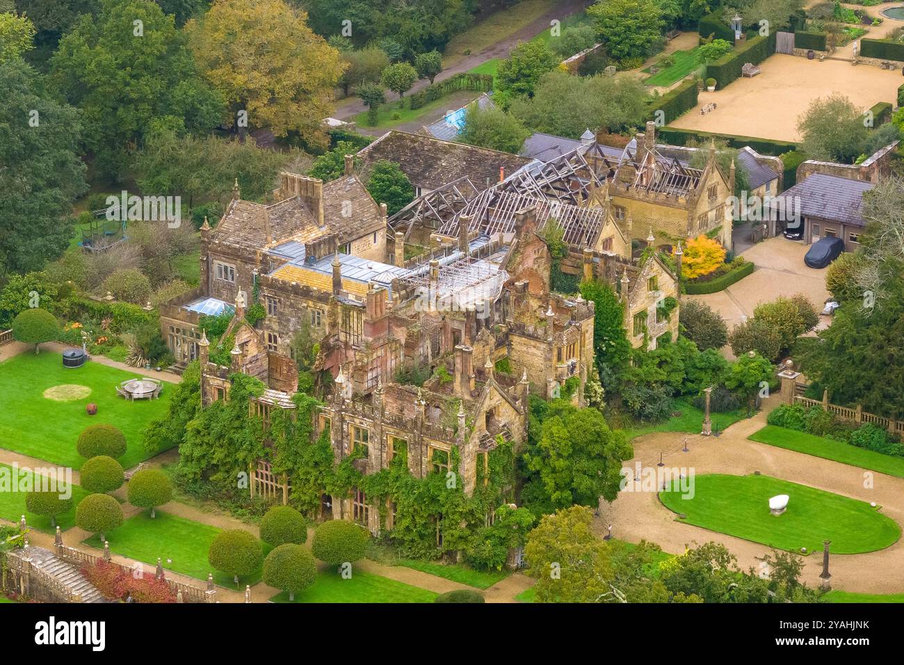 Parnham House, Beaminster, Dorset, UK. 14th October 2024. Aerial view ...