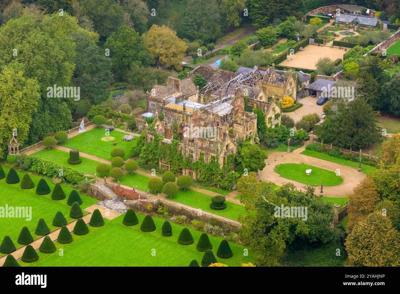Parnham House, Beaminster, Dorset, UK. 14th October 2024. Aerial view ...