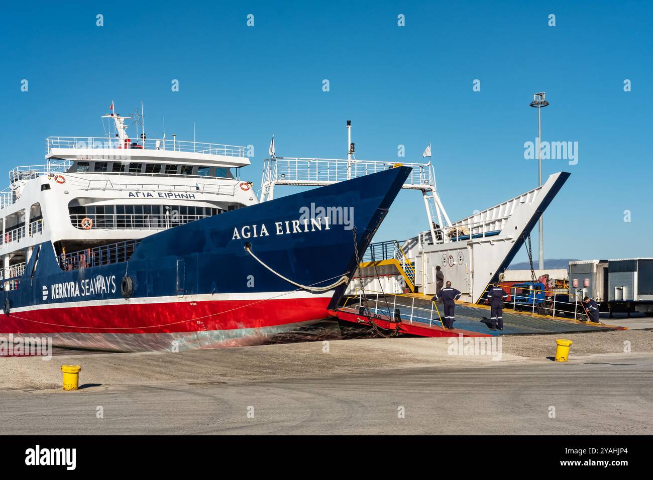 Car Ferry preparing for departure. Greek ferry boat at the port. Summer ...