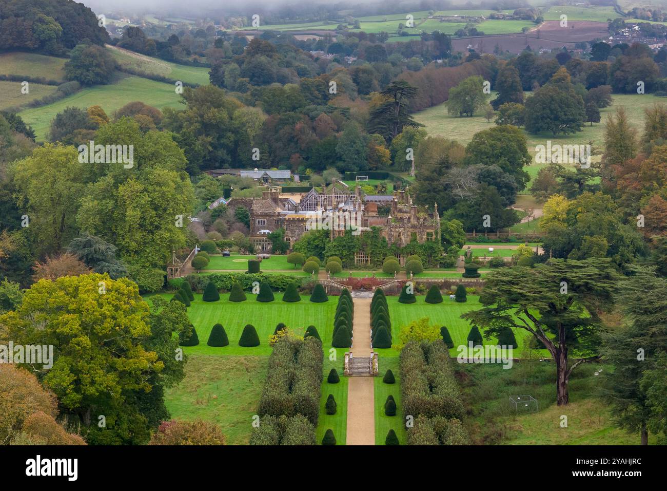 Parnham House, Beaminster, Dorset, UK. 14th October 2024. Aerial view ...