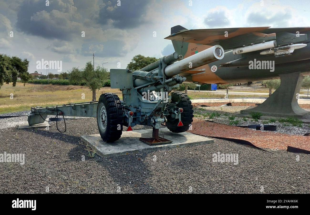Field Firing Range of Alcochete, Campo de Tiro, aka CT, M114 155 mm Howitzer on display at the ...