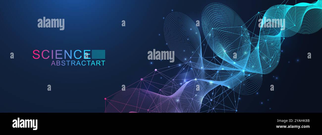 Science network pattern, connecting lines and dots. Technology hexagons ...