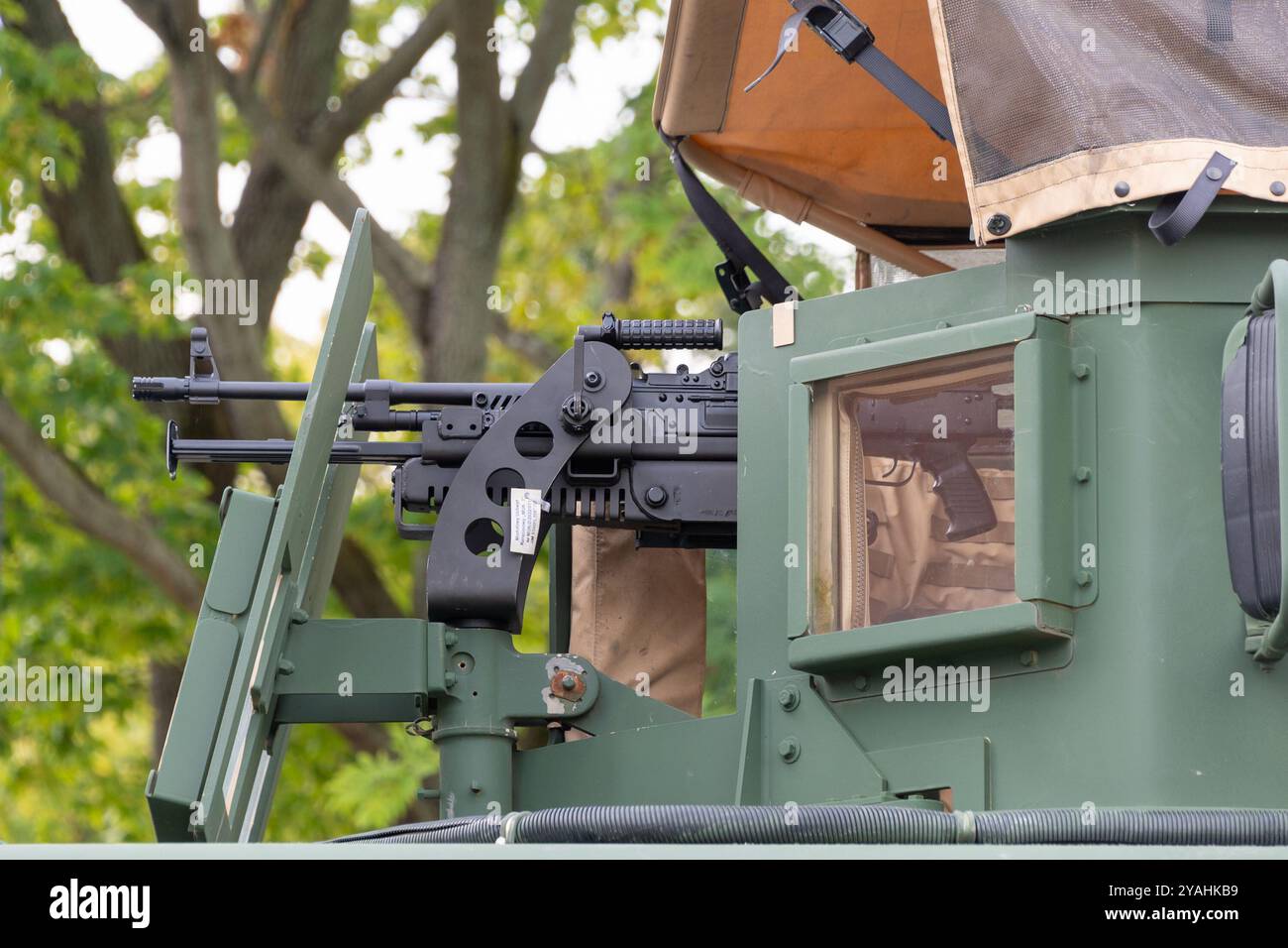 Machine gun mounted on a tank. Exhibition of military equipment Stock ...