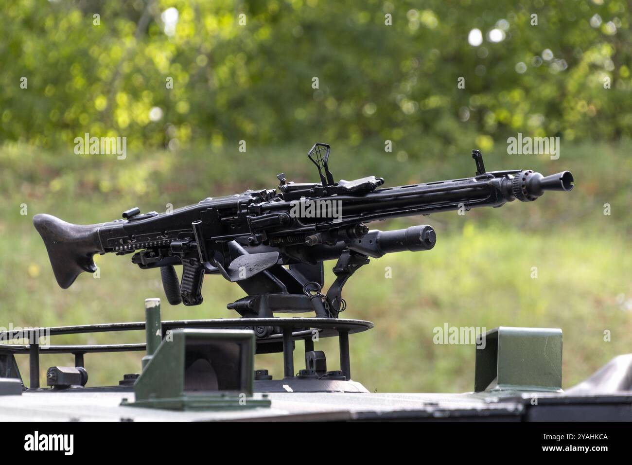 MG4 machine gun on the roof of a tank. Military Equipment Exhibition ...