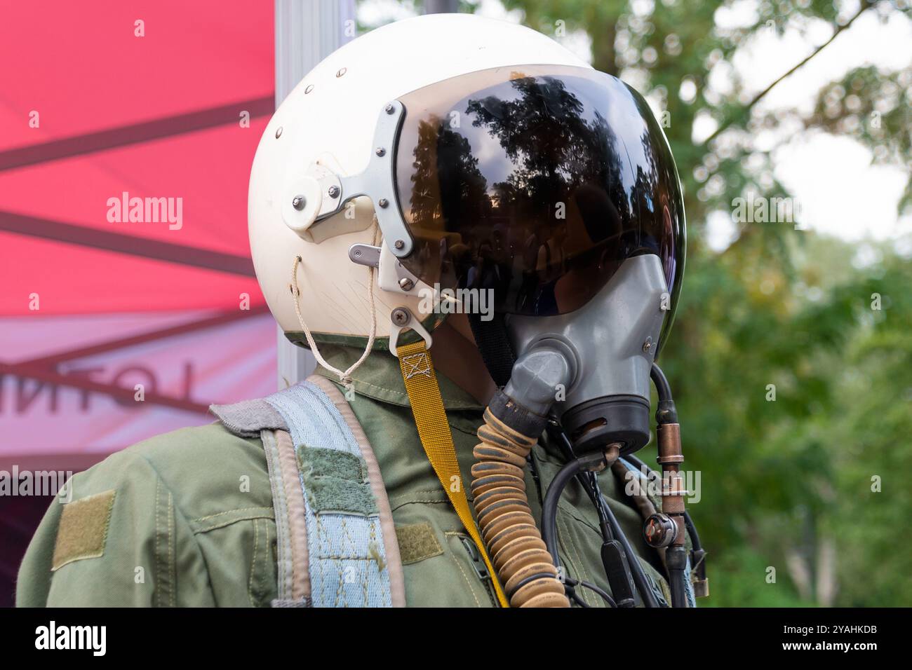 Military uniform of a fighter pilot. Exhibition of military equipment ...