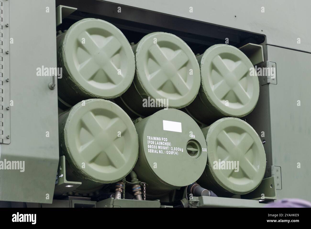 Multiple launch rocket system, close-up, details. High Mobility ...