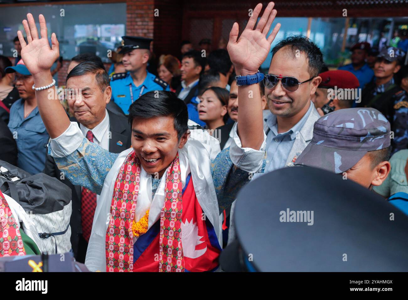 Kathmandu, Nepal. 14th Oct, 2024. Nima Rinji Sherpa, 18 years old, the youngest person to summit ...