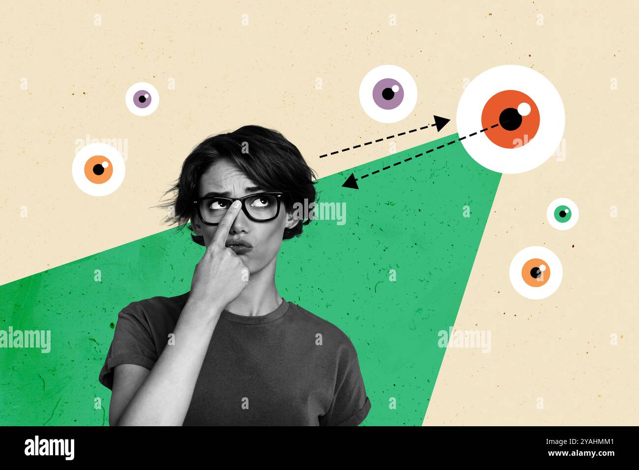 Trend artwork composite photo collage of young lady geek eyewear sad ...