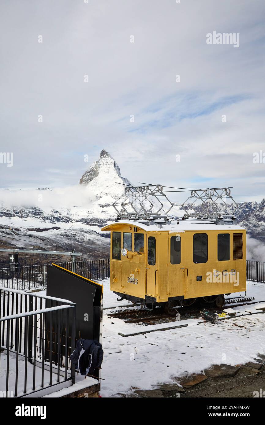 Snowy, panoramic view from Gornergrat railway station. Zermatt ...