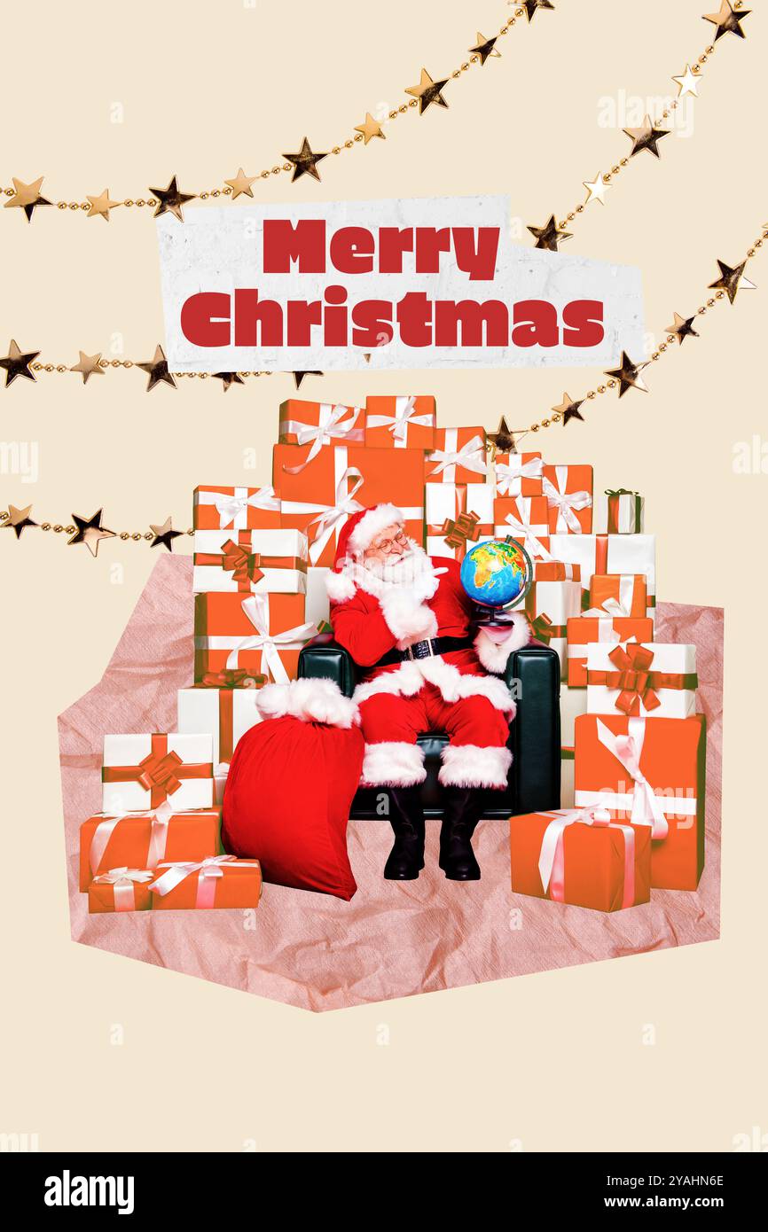 Vertical collage poster elder man santa claus residence lapland ...