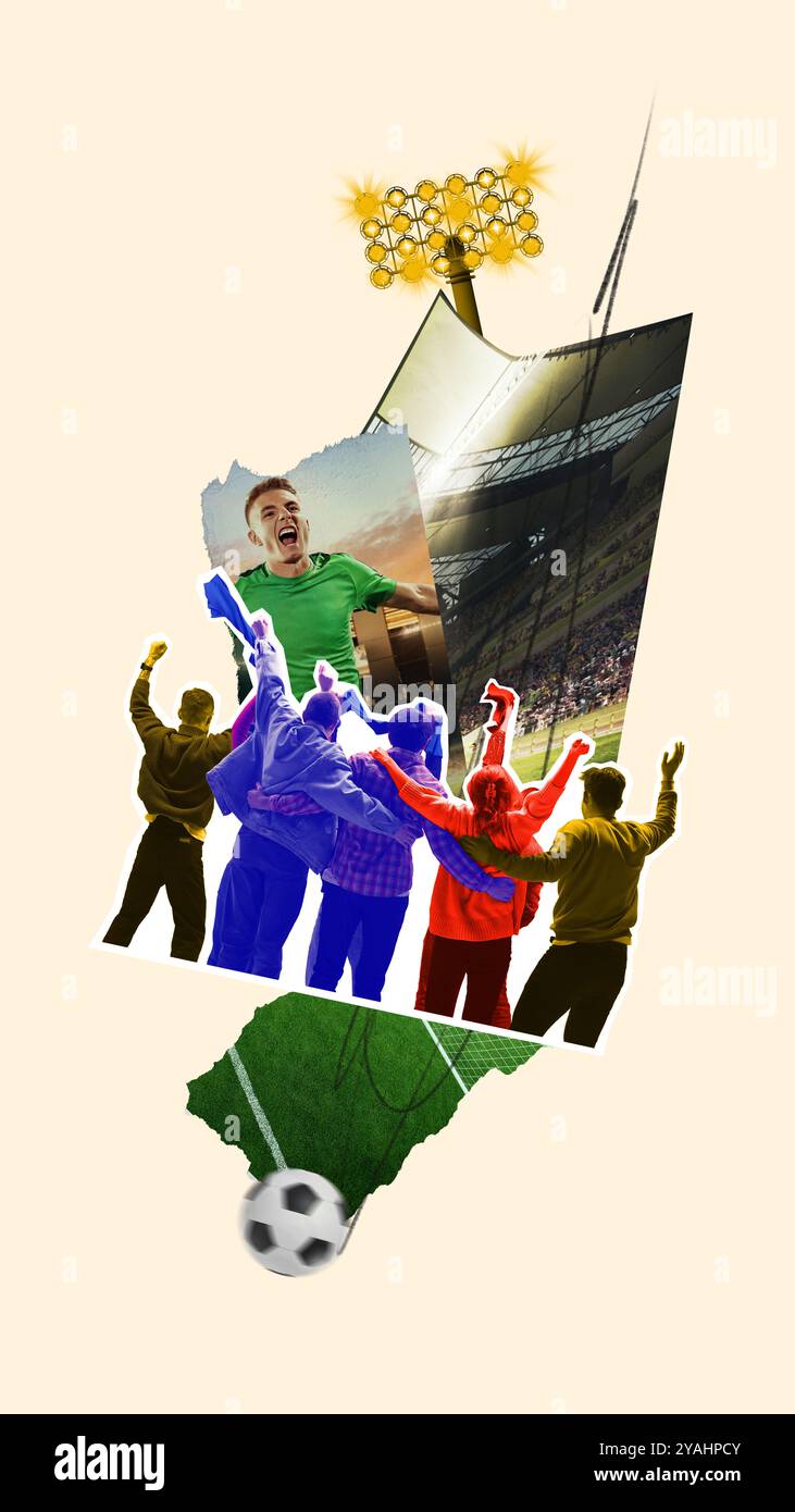 Group of people, soccer fans emotionally cheering favorite football ...
