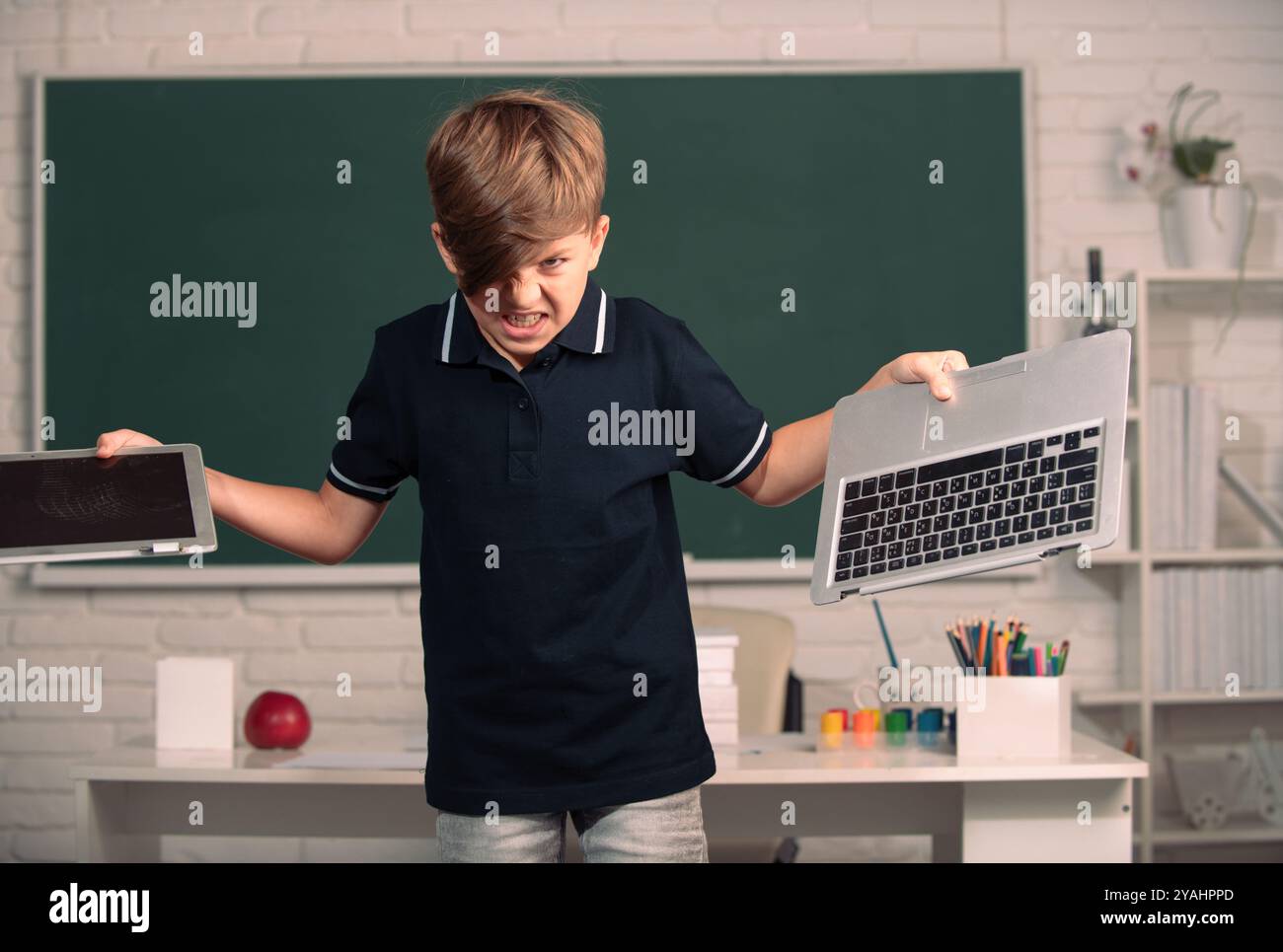 Child online class angry hi-res stock photography and images - Alamy